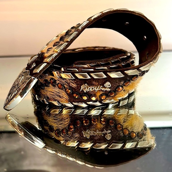 Kippys | Accessories | Kippy Acid Wash Hair On Hide Belt With Swarovski ...